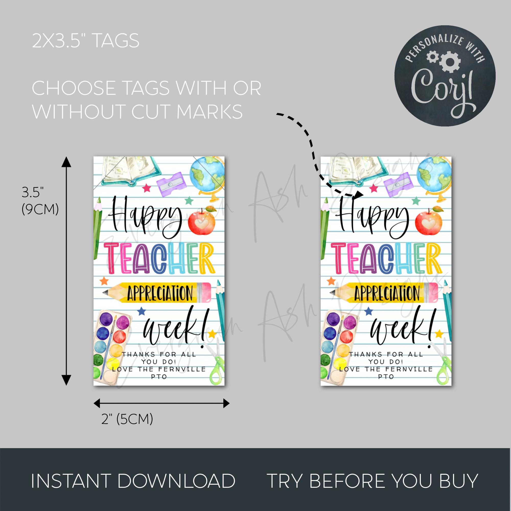 Teacher Appreciation Week Gift Tag Template, Printable Favor Tags From ...