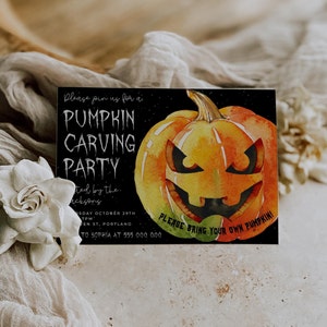 Pumpkin Carving Party Invitation Template, Printable Halloween Party ...