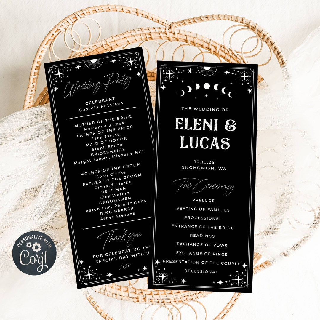 Tarot Card Wedding Program Template, Printable Gothic Halloween Order ...