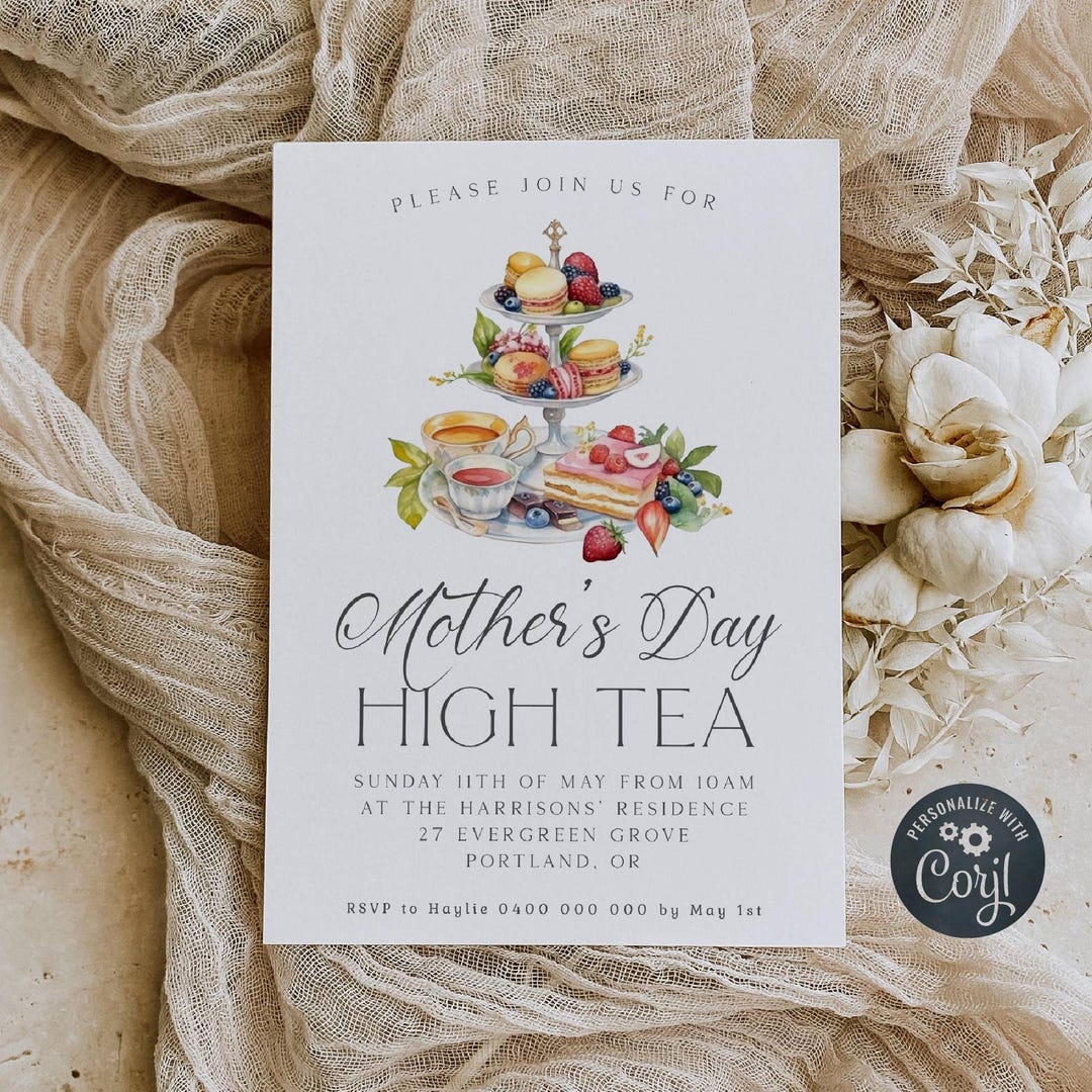 Mother's Day High Tea Invitation Template, Printable Mothers Day Brunch ...