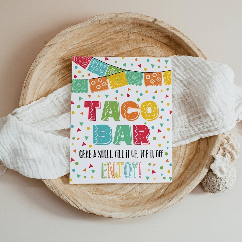Taco Bar Sign Template, Printable Party Taco Table Sign, Editable ...