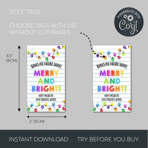 Christmas Teacher Thank You Gift Tag Template, Printable Merry & Bright ...