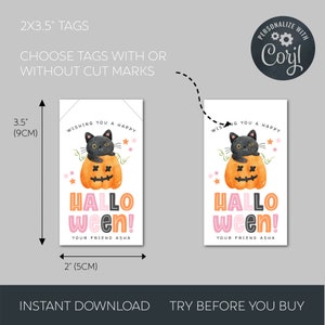 Halloween Cat Pumpkin Gift Tag Template, Printable Spooky Cute Kitty ...