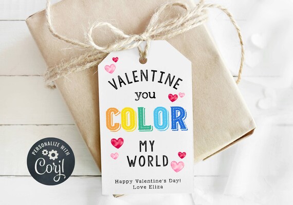 Rainbow Valentine's Day Gift Tag Template You Color My | Etsy