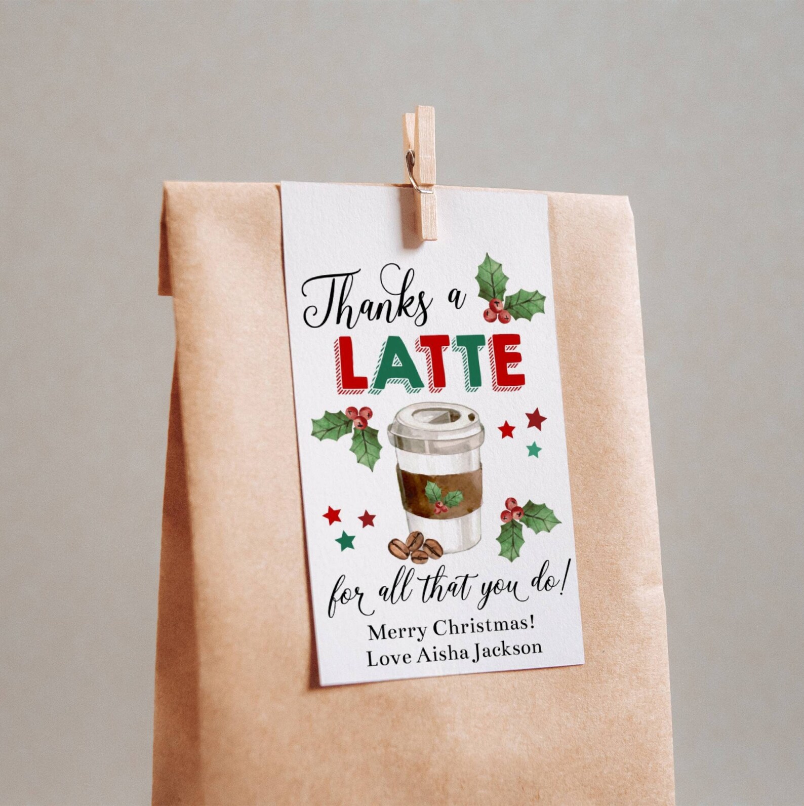 Thanks A Latte for All You Do Christmas Gift Tag Template, Printable ...