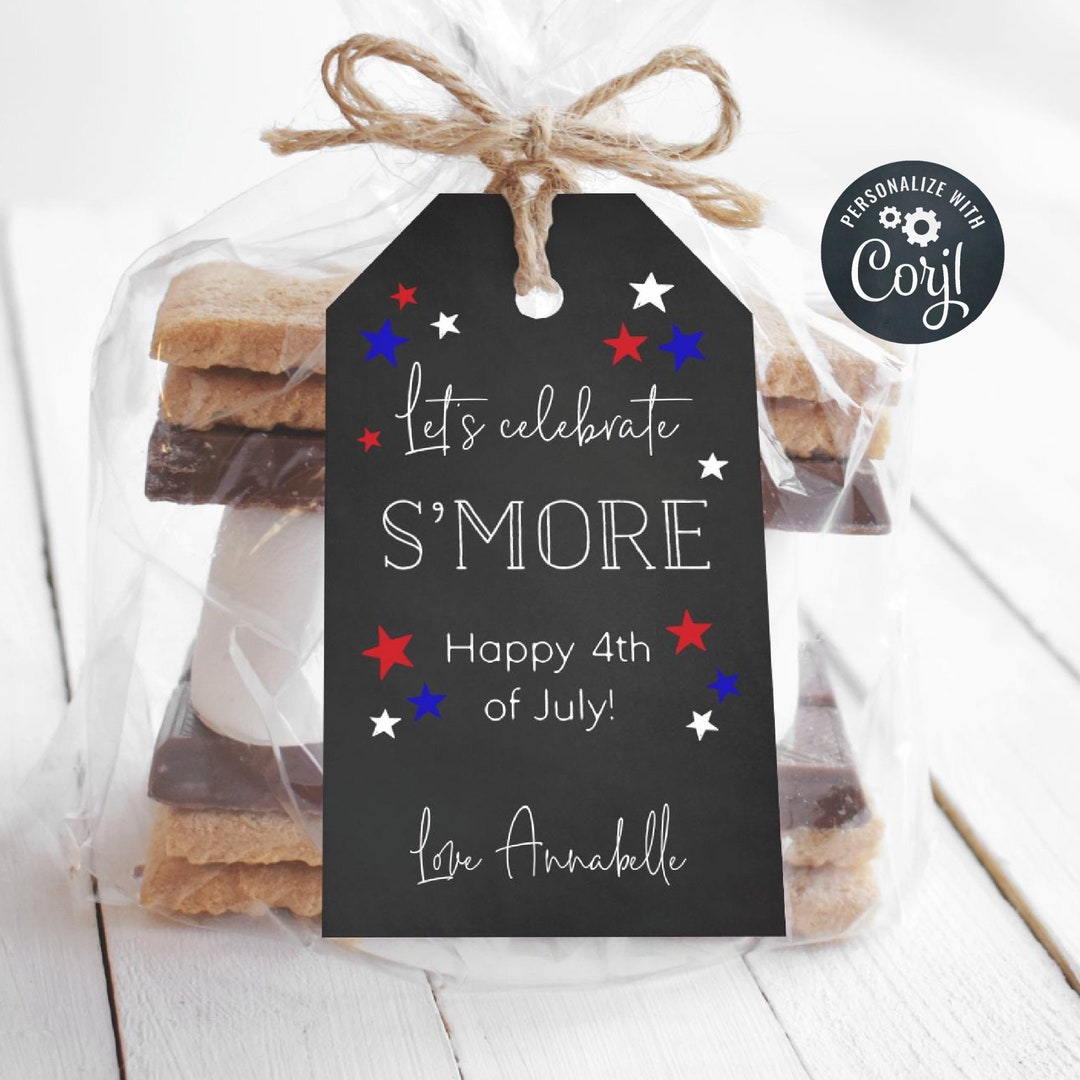4th of July S'more's Favor Tag Template, Printable July Fourth Gift Tag ...