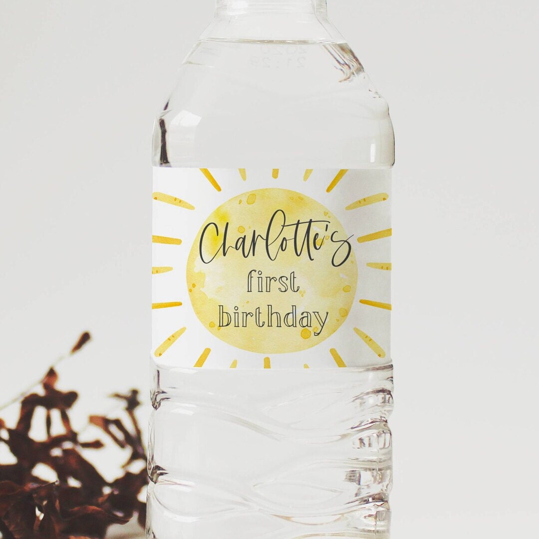 Sunshine Birthday Water Bottle Label Template, Printable First Trip ...