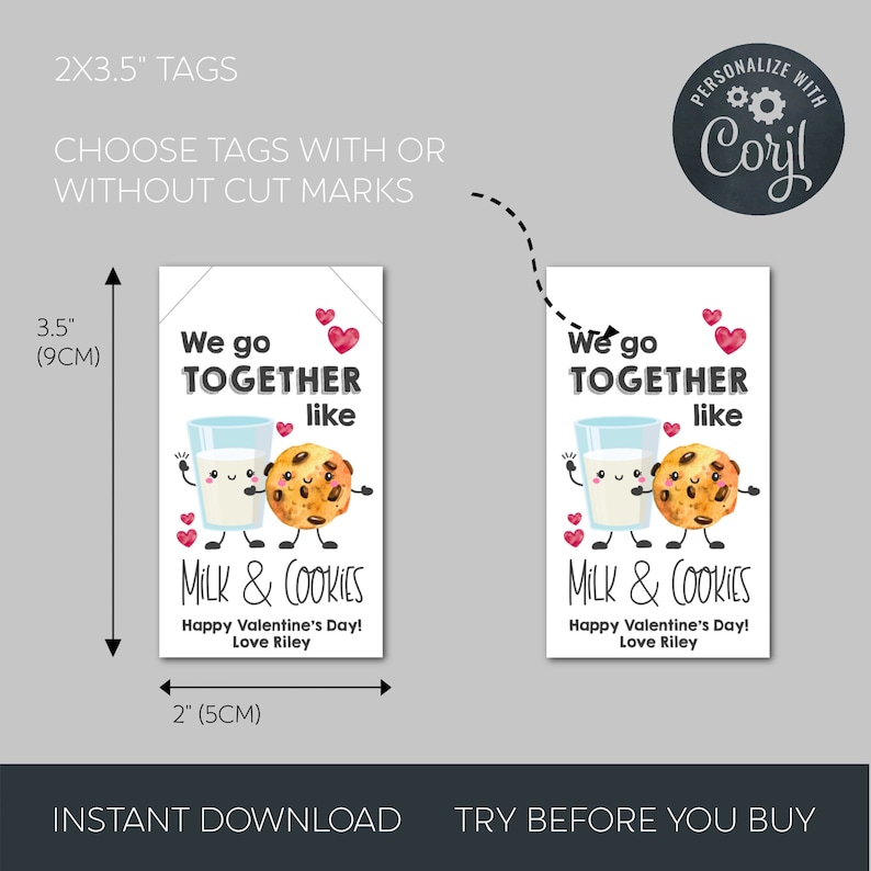 Milk and Cookies Valentine's Day Gift Tag Template, Printable We Go ...