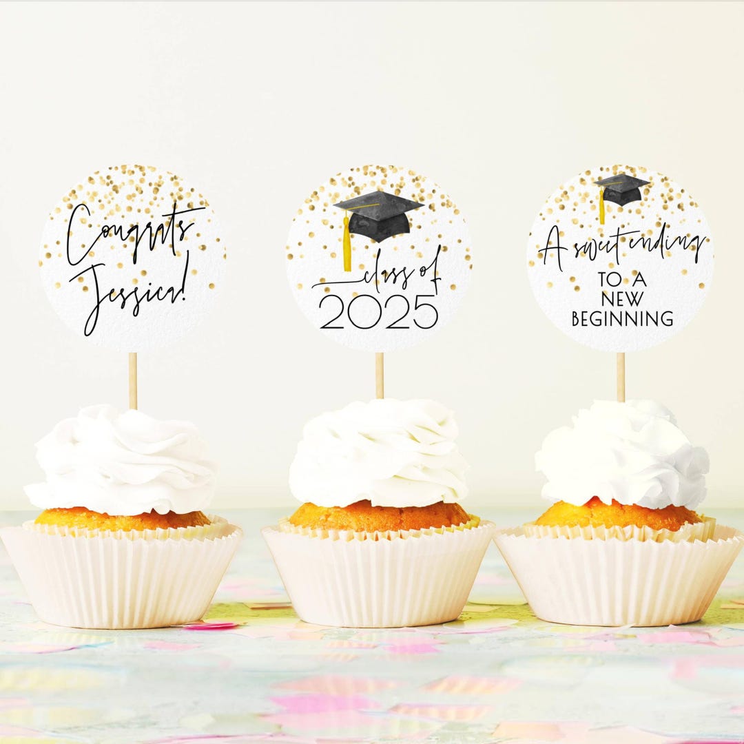 Graduation Class of 2025 Cupcake Topper Template, Printable Grad Party ...