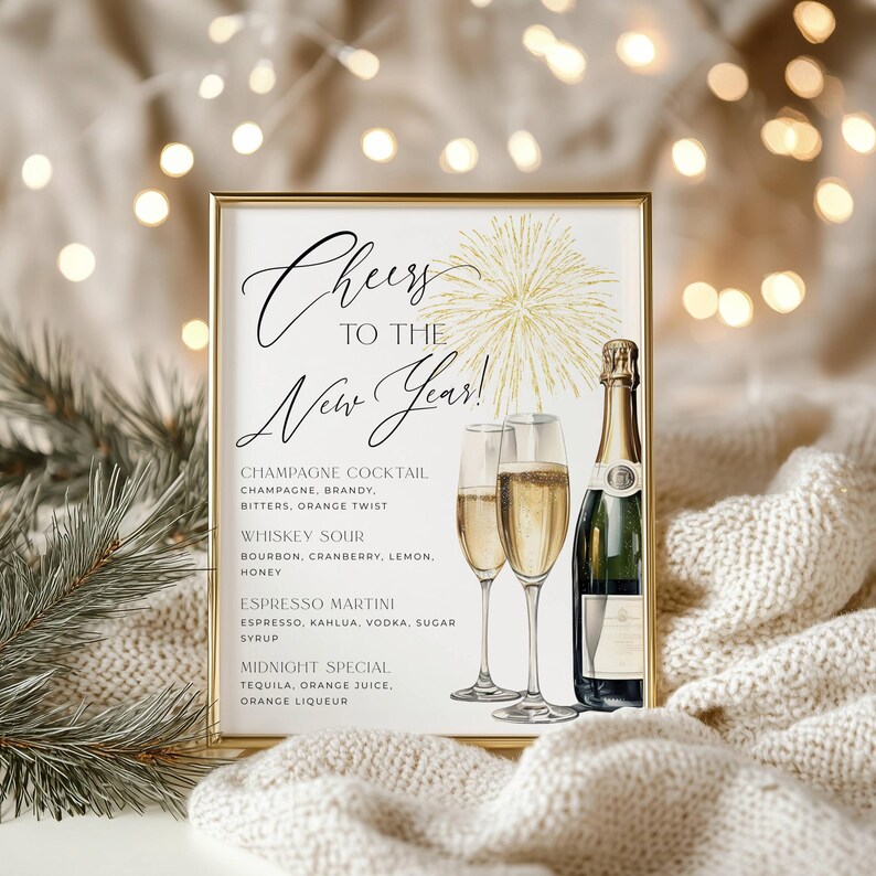 New Year's Eve Bar Menu Sign Template, Printable NYE Holiday Drinks ...