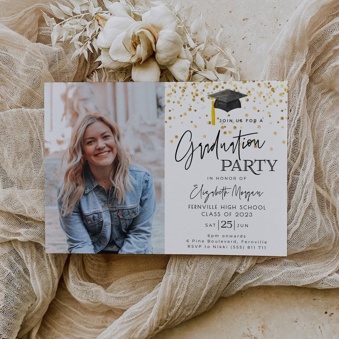 Confetti Graduation Party Photo Invitation Template Printable - Etsy