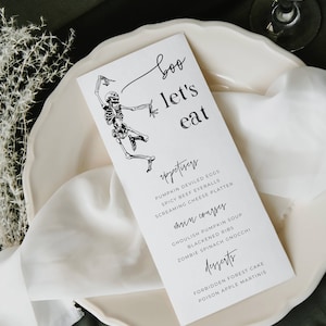 Halloween Dancing Skeleton Menu Template, Printable Spooky Dinner Party ...