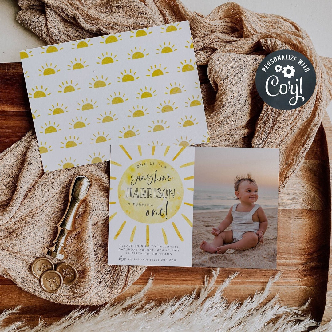 Sunshine Birthday Photo Invitation Template, Printable First Trip ...