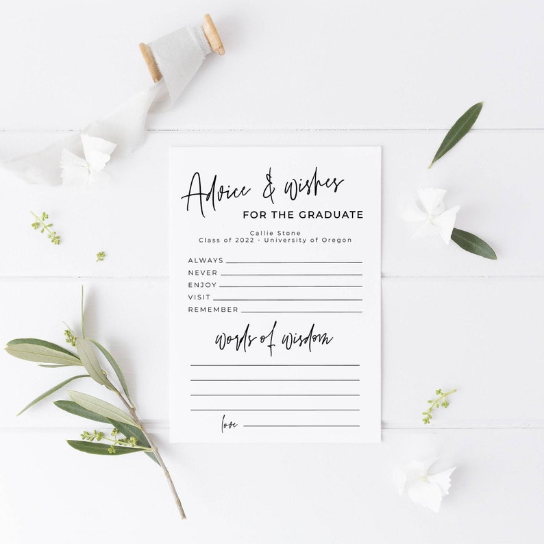 Graduation Advice and Wishes Card Template Printable Modern - Etsy