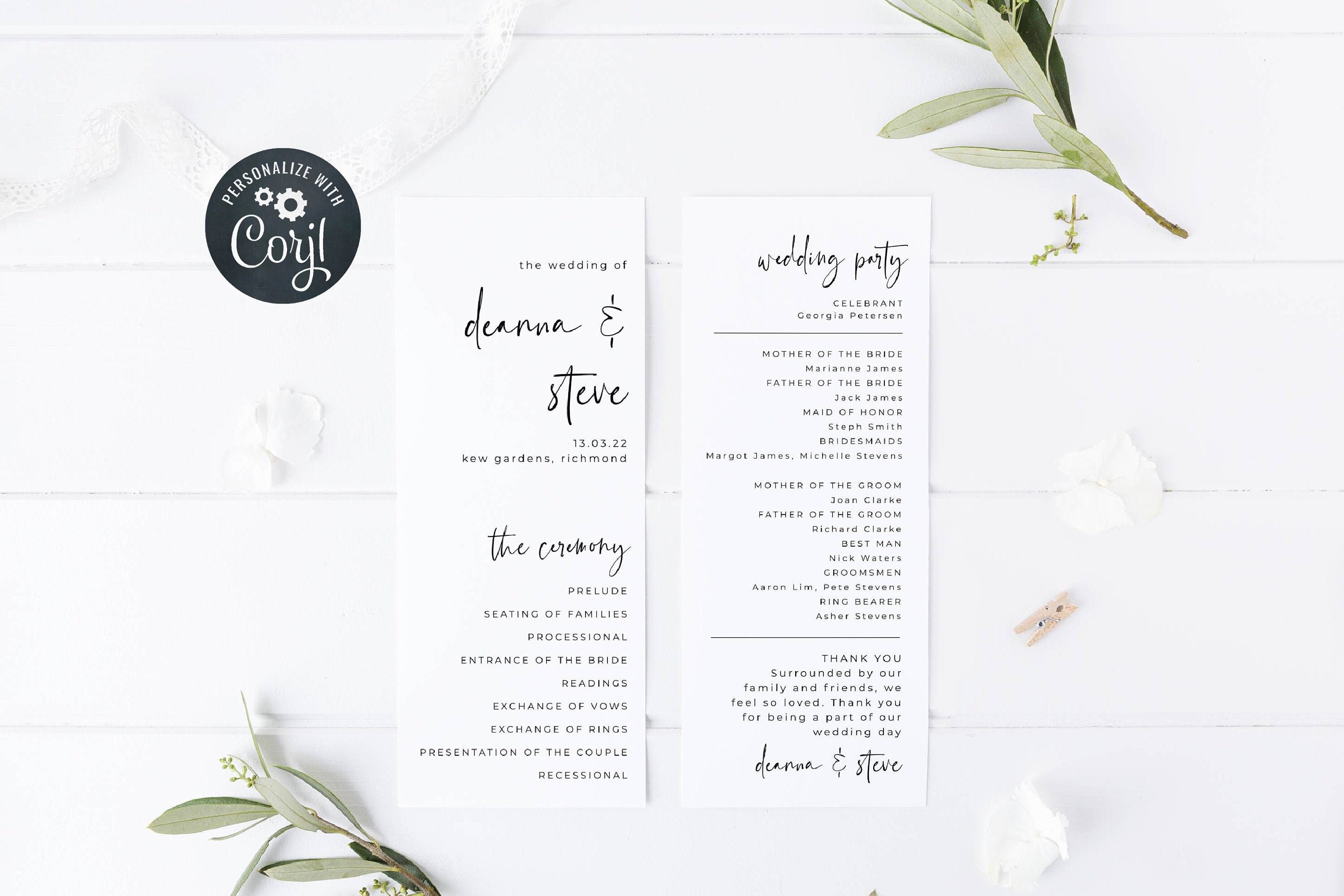 Modern Wedding Program Template Printable Minimalist Simple - Etsy