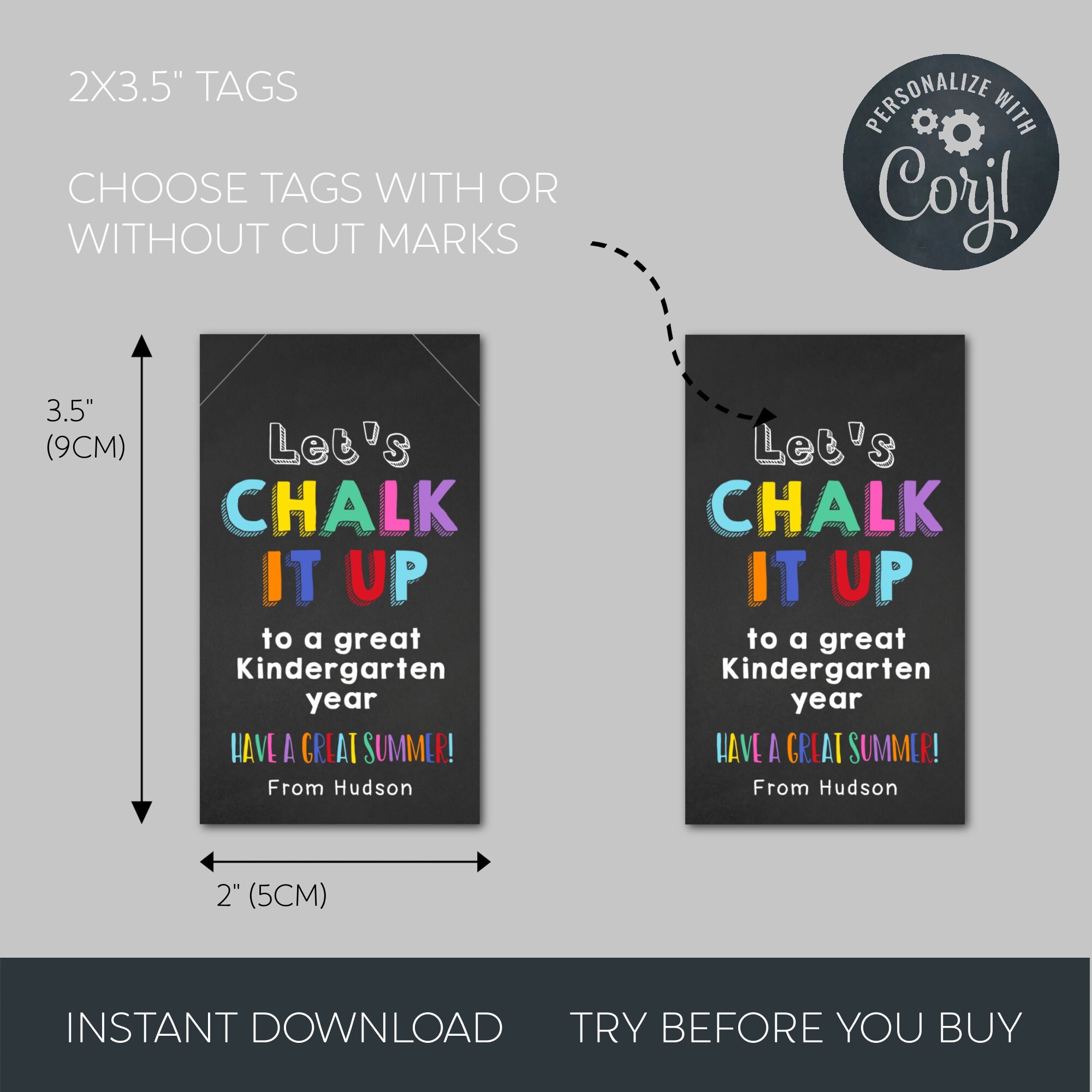 Kindergarten Chalk Gift Tag Template, Printable End of School Year ...