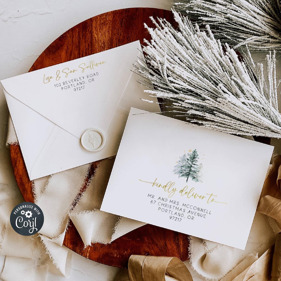 Winter Pine Tree Christmas Envelope Template, Printable Holiday ...
