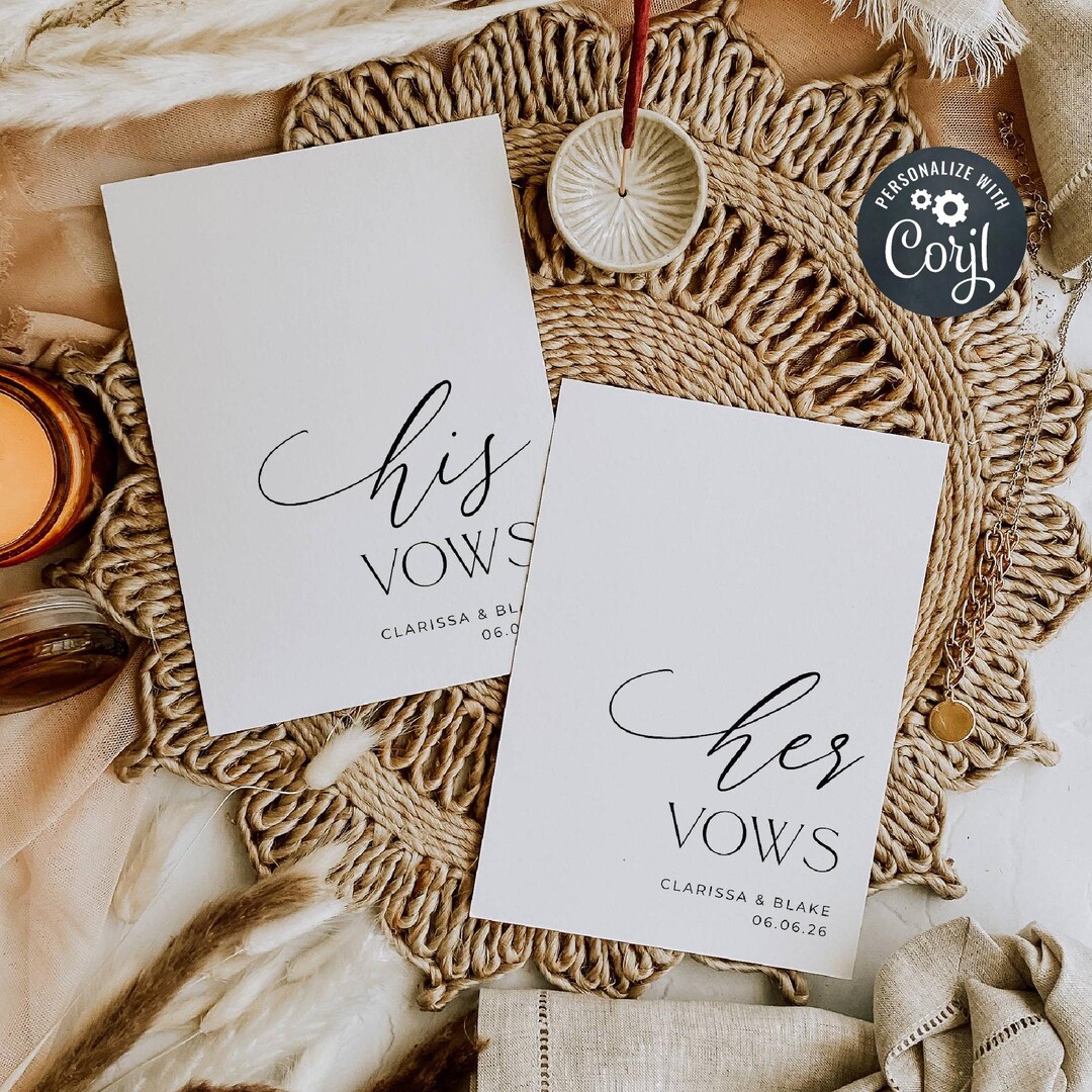 Minimalist Wedding Vow Cards Template, Printable Modern Ceremony ...