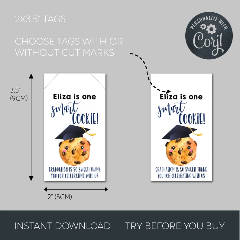 One Smart Cookie Graduation Favor Tag Template, Printable Cookie ...