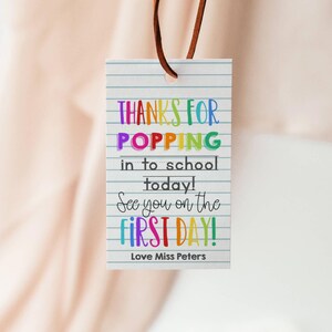 Meet the Teacher Gift Tag Template, Printable Thanks for Popping in Tag ...