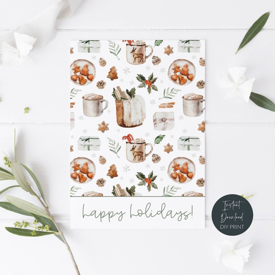 Printable Christmas Mini Cookie Card, Happy Holidays Cozy Scandi Hygge ...