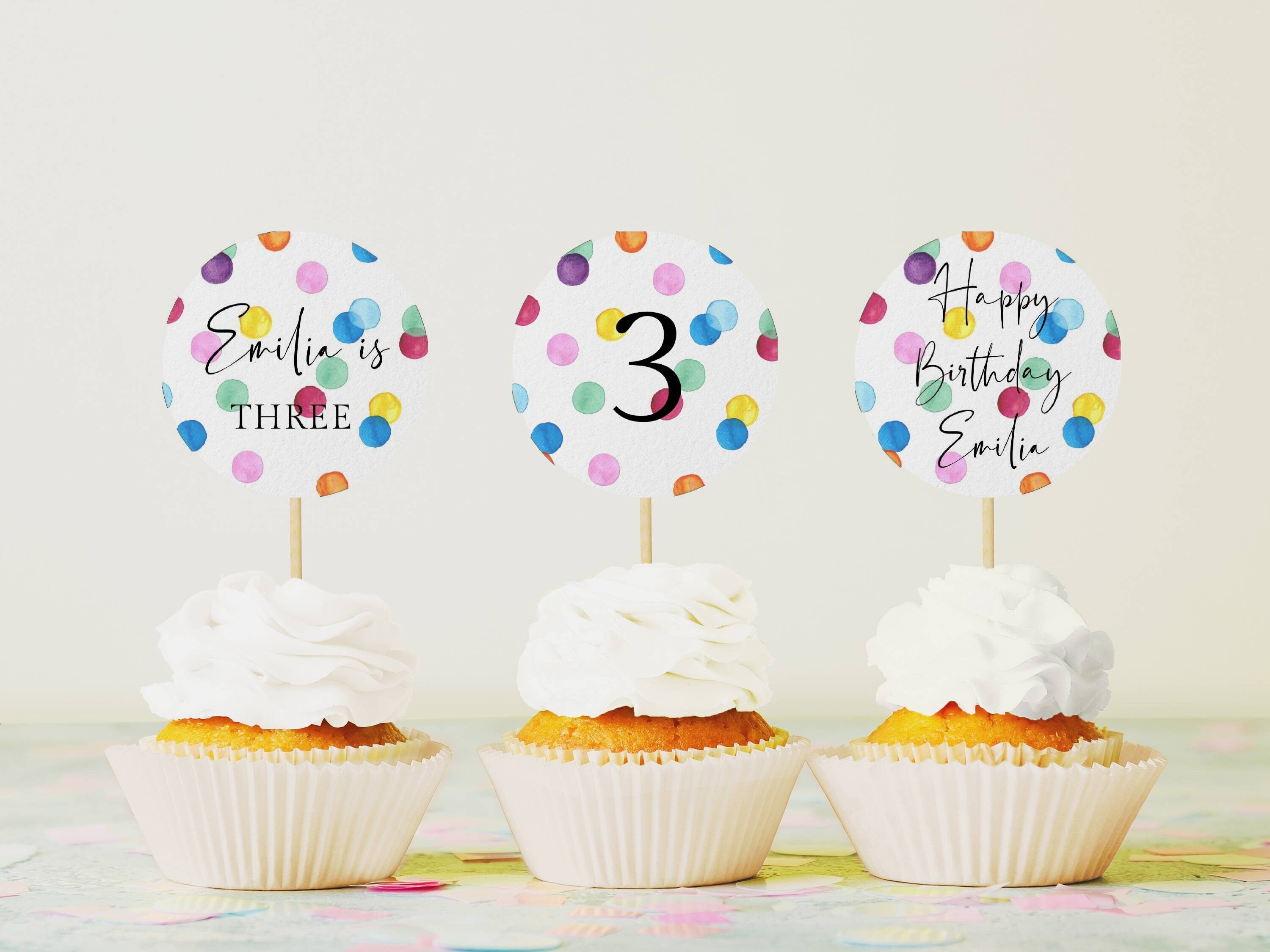 Printable Rainbow Spots Cupcake Topper Template Editable - Etsy