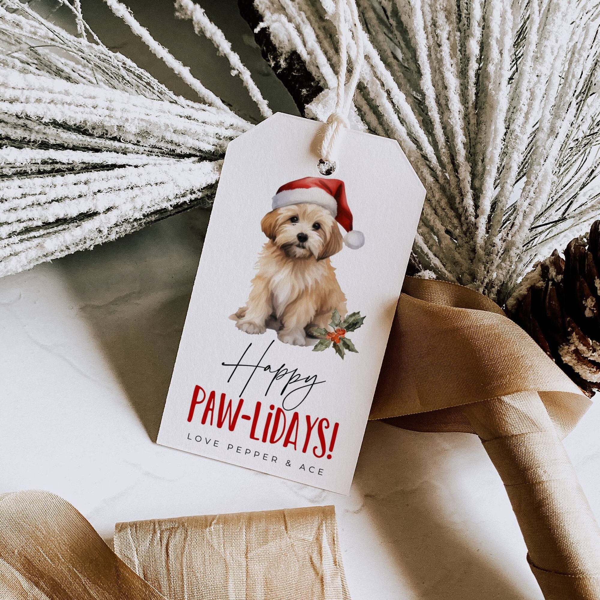 Cute Christmas Puppy Gift Tag Template, Printable Happy Pawlidays ...