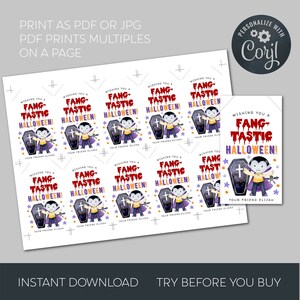 Fang-tastic Halloween Favor Tag Template, Printable Vampire Bat Coffin ...
