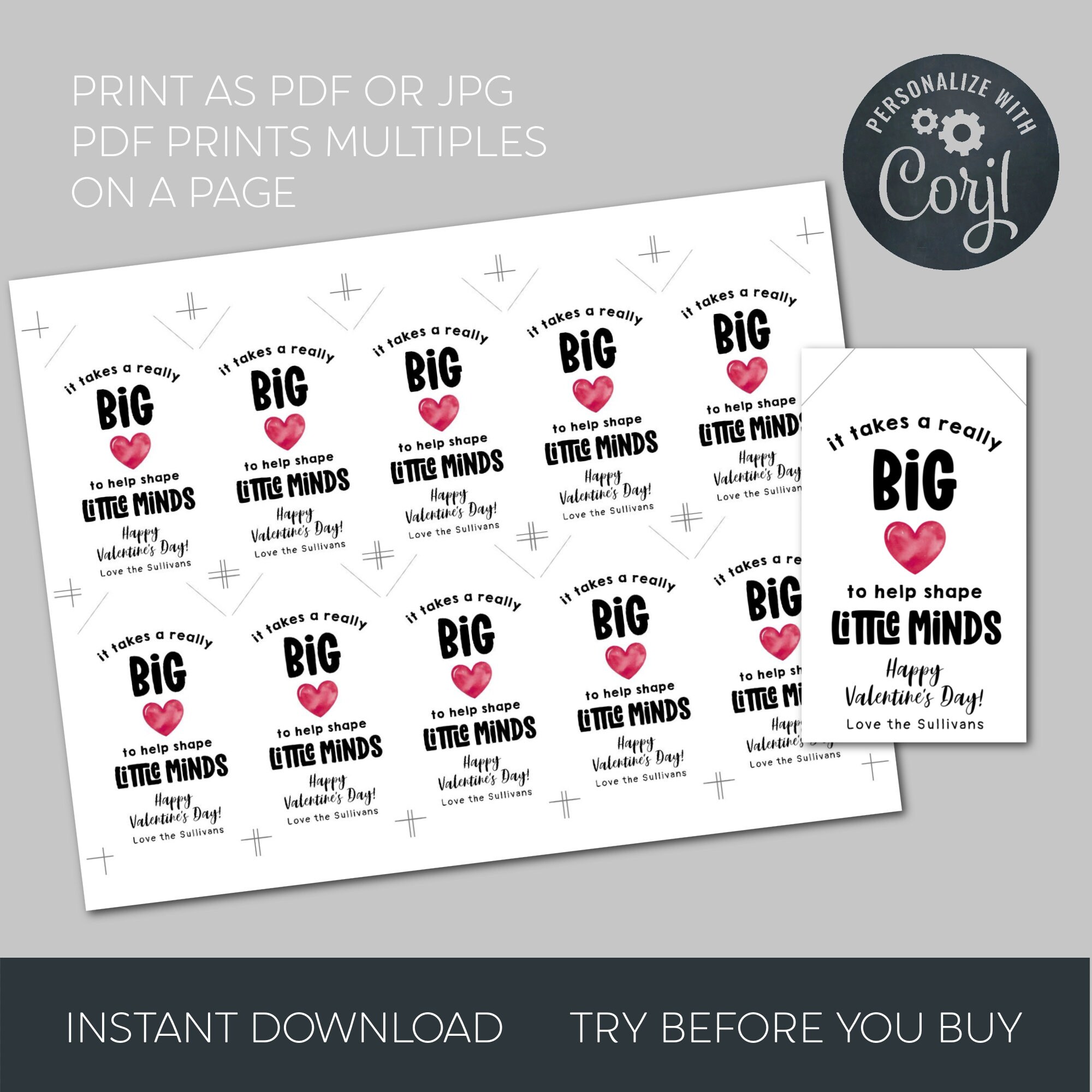 Teacher Valentine Gift Tag Template It Takes A Big Heart to | Etsy