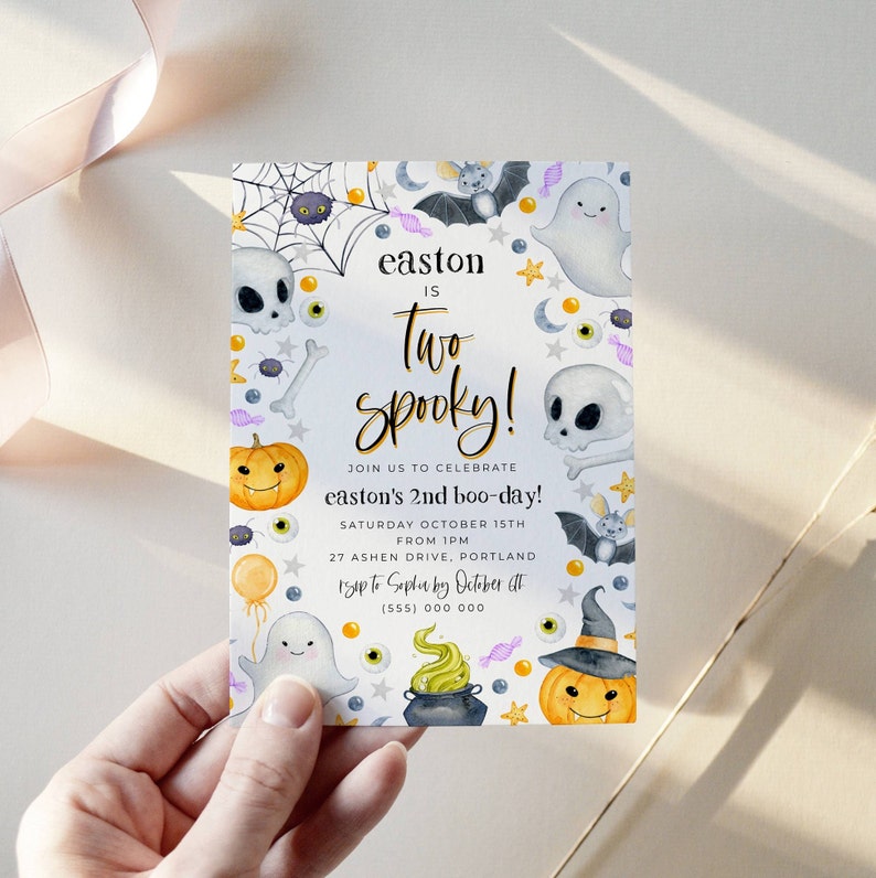 Two Spooky Birthday Invitation Template Printable Halloween - Etsy