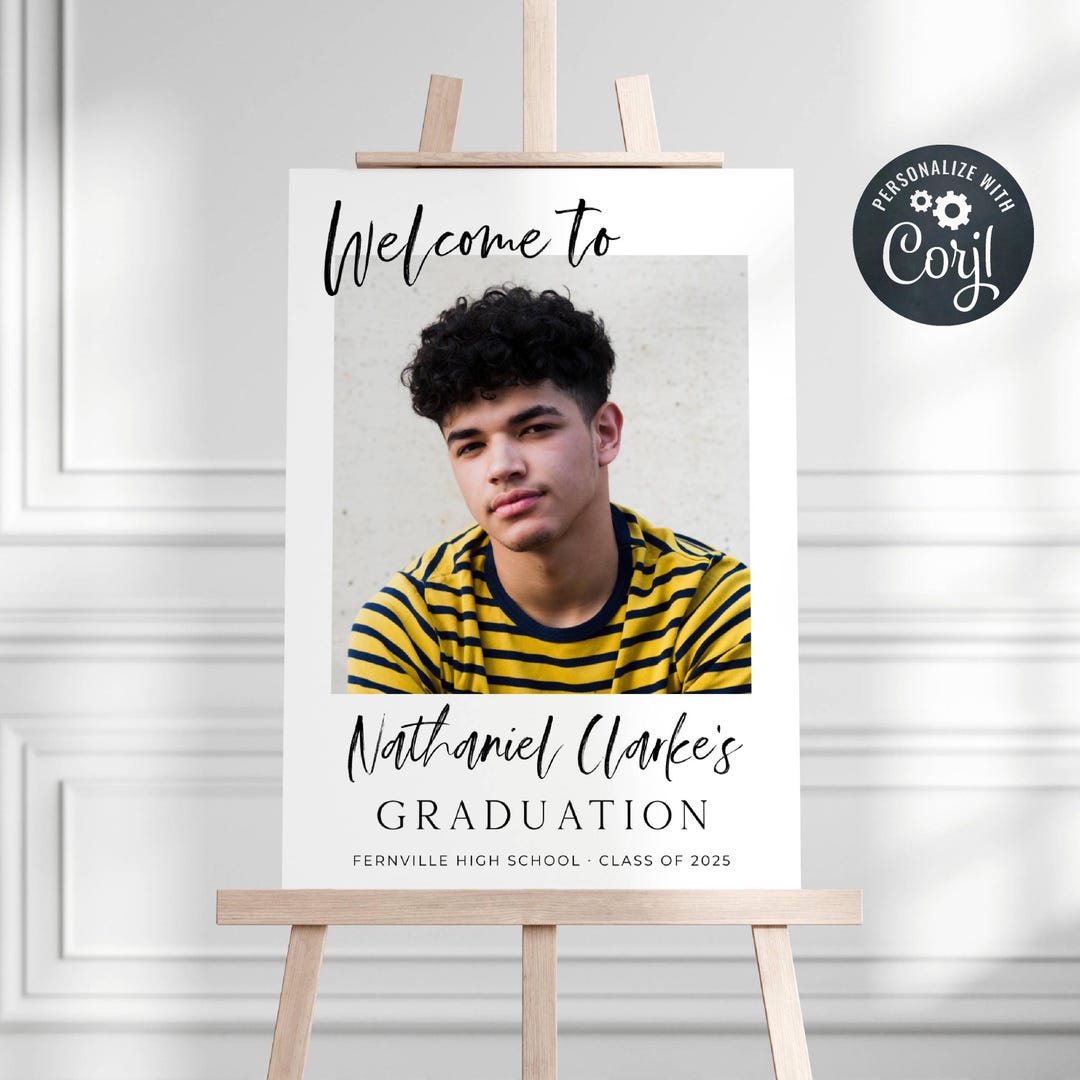 Modern Graduation Photo Welcome Sign Template, Printable Minimalist ...