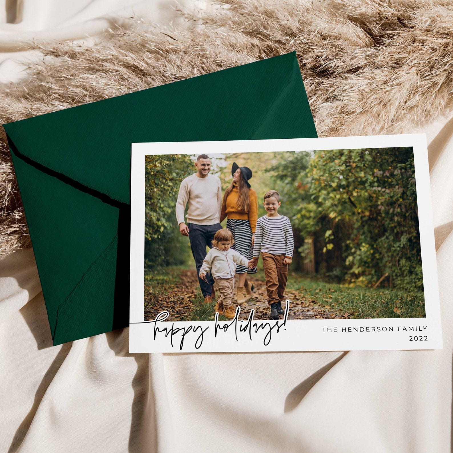 Postcard Photo Holiday Card Template, Printable Modern Minimalist ...