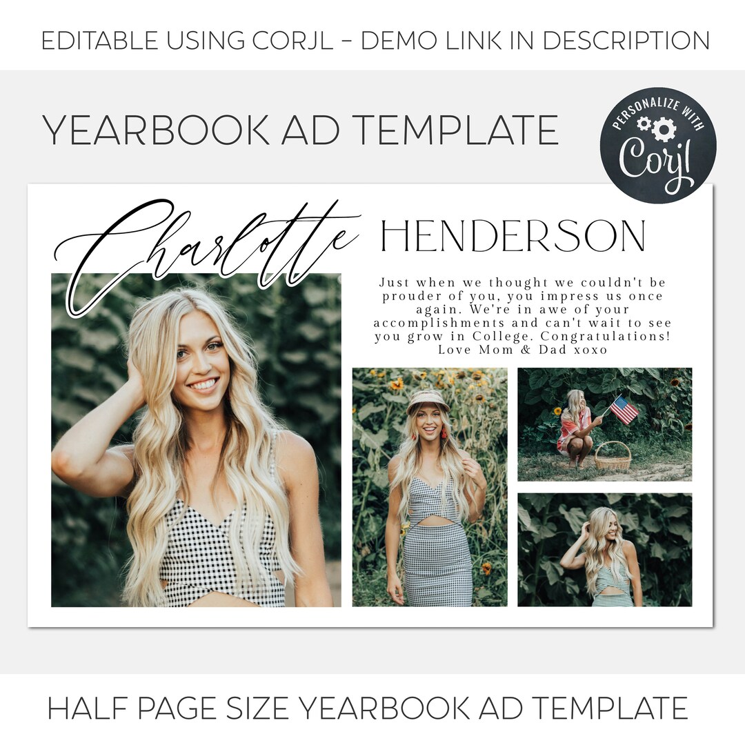 Half Page Graduation Yearbook Ad Template, High School Senior Graduate ...