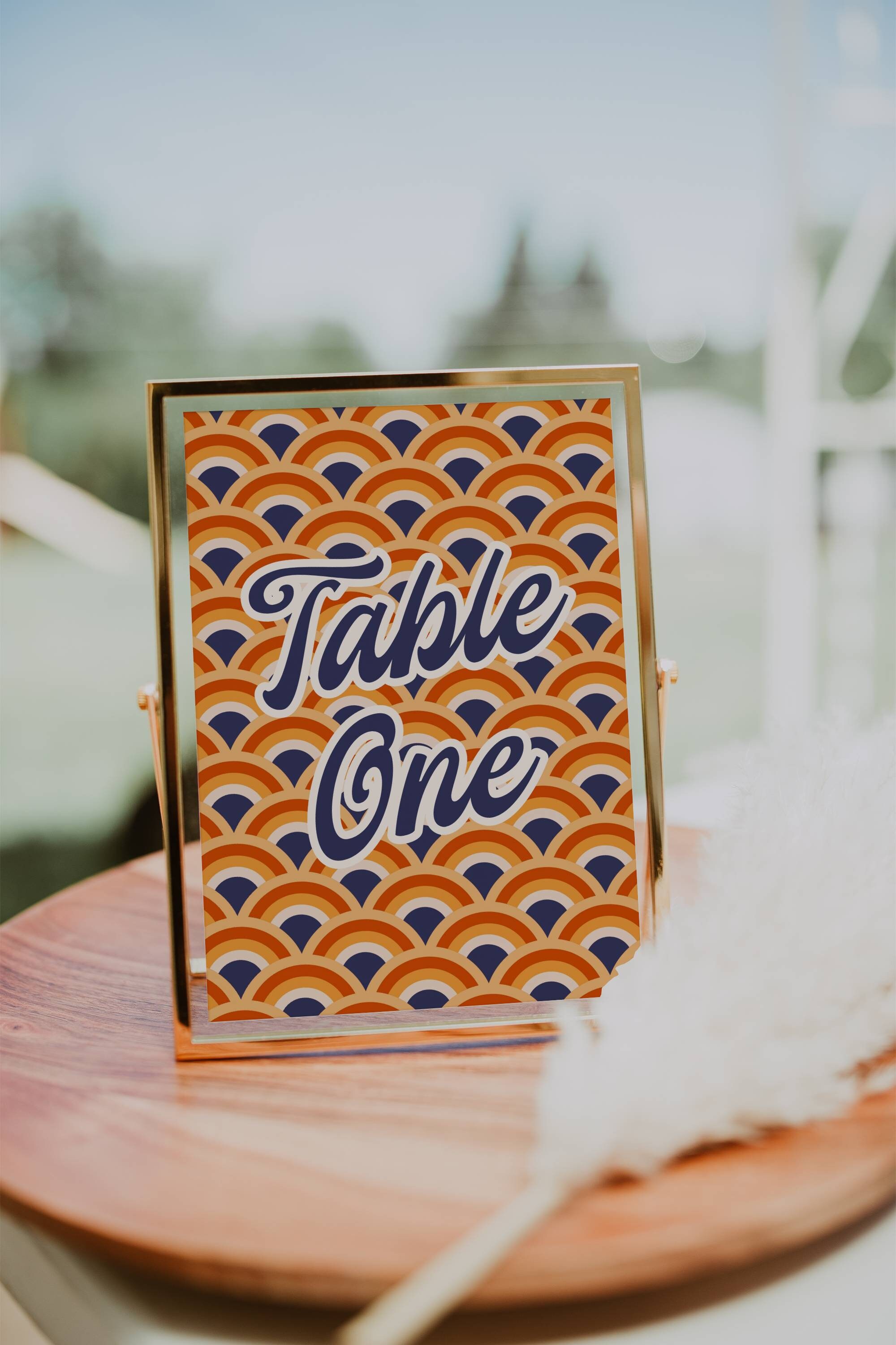 Retro Table Number Template Printable 70s Navy & Mustard | Etsy
