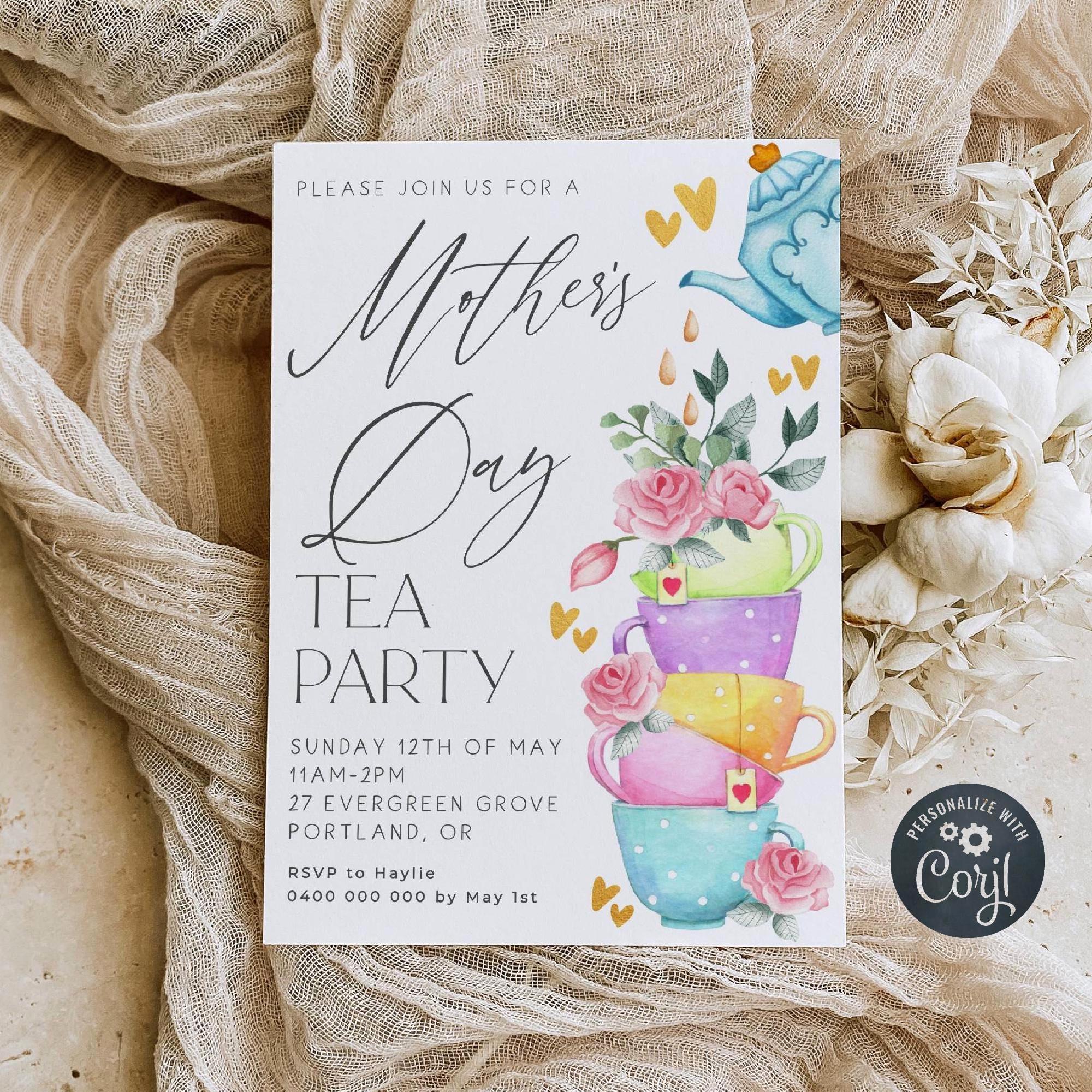 Mother's Day Tea Party Invitation Template, Printable Tea Cups Brunch ...