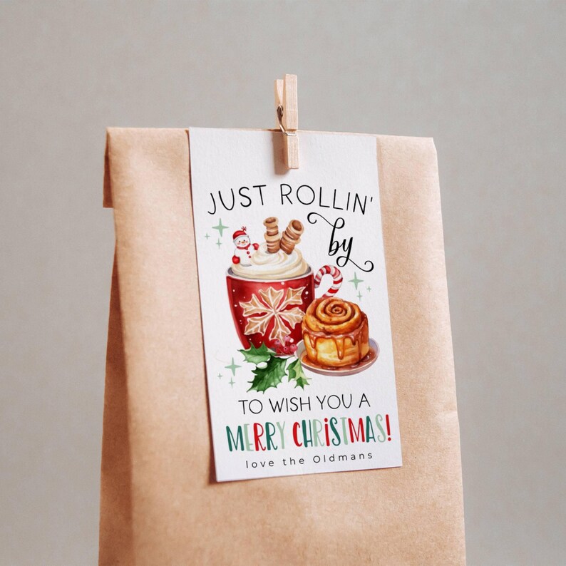 Cinnamon Roll Christmas Gift Tag Template, Printable Just Rolling by ...