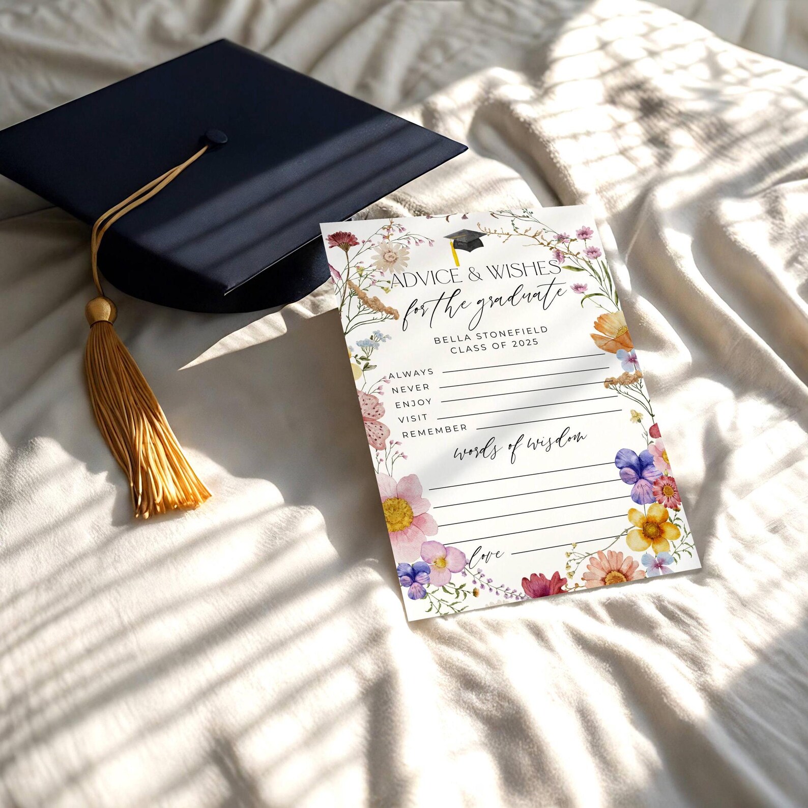 Pink Wildflower Advice & Wishes for the Graduate Card Template ...