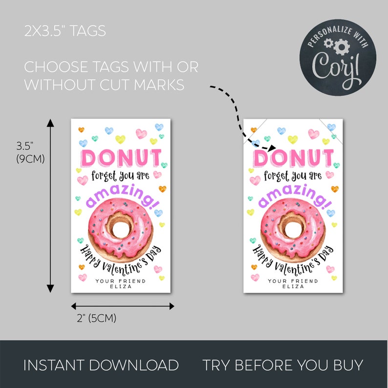 Donut Valentine's Day Gift Tag Template Printable Donut - Etsy