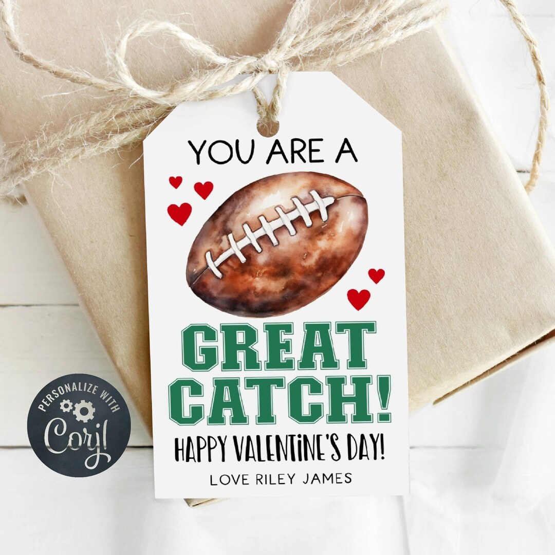 Football Valentine Gift Tag Template, Printable You Are A Great Catch ...