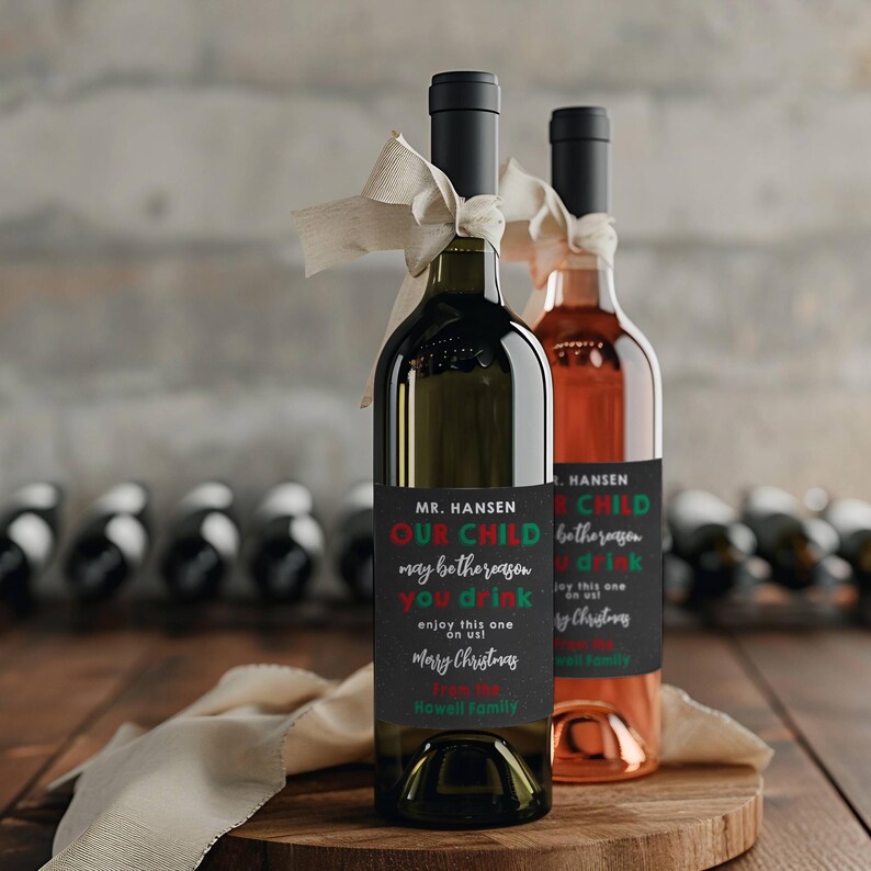 Editable Christmas Gift for Teacher, Printable Wine Bottle Label ...