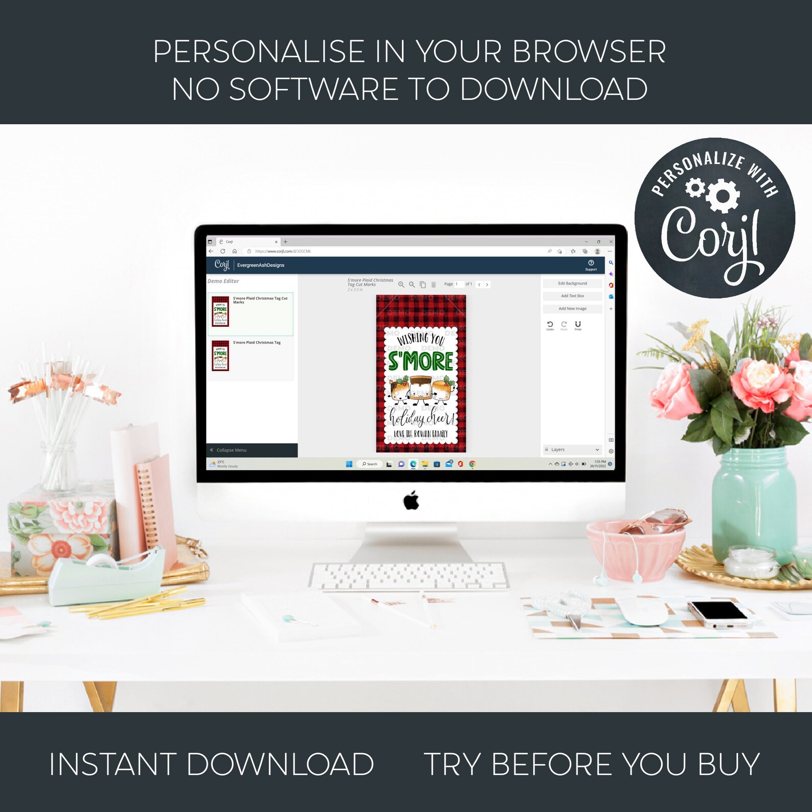 S'mores Christmas Gift Tag Template, Printable Plaid Holiday Favor Tag ...