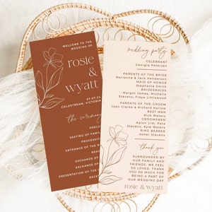 Terracotta Beige Wedding Program Template, Printable Boho Desert Order ...