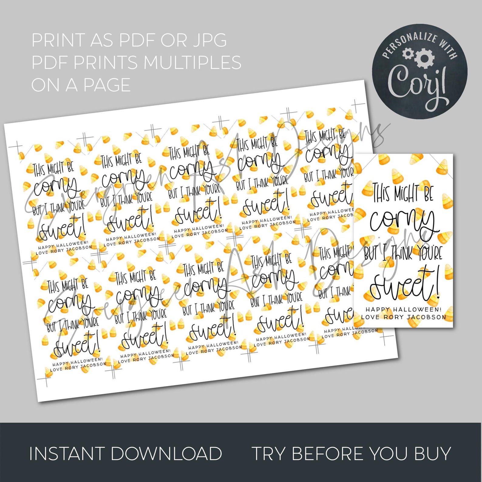 Halloween Candy Corn Gift Tag Template, Printable This May Be Corny but ...