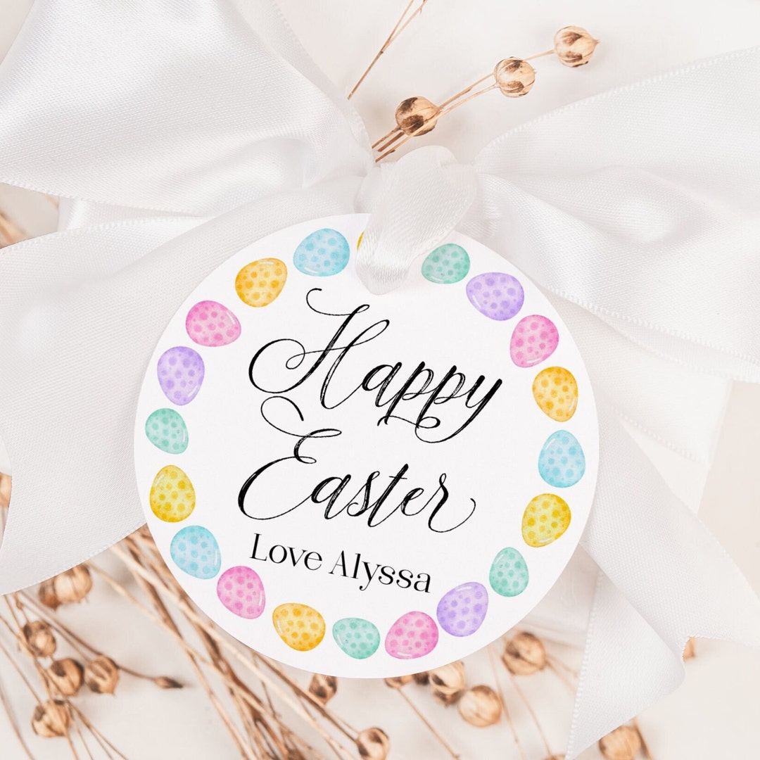 Round Easter Favor Tag Template, Printable Easter Egg Wreath Gift ...
