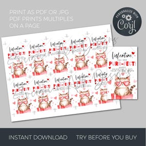 Cat Valentine's Day Gift Tag Template, Printable You Are Purr-fect ...