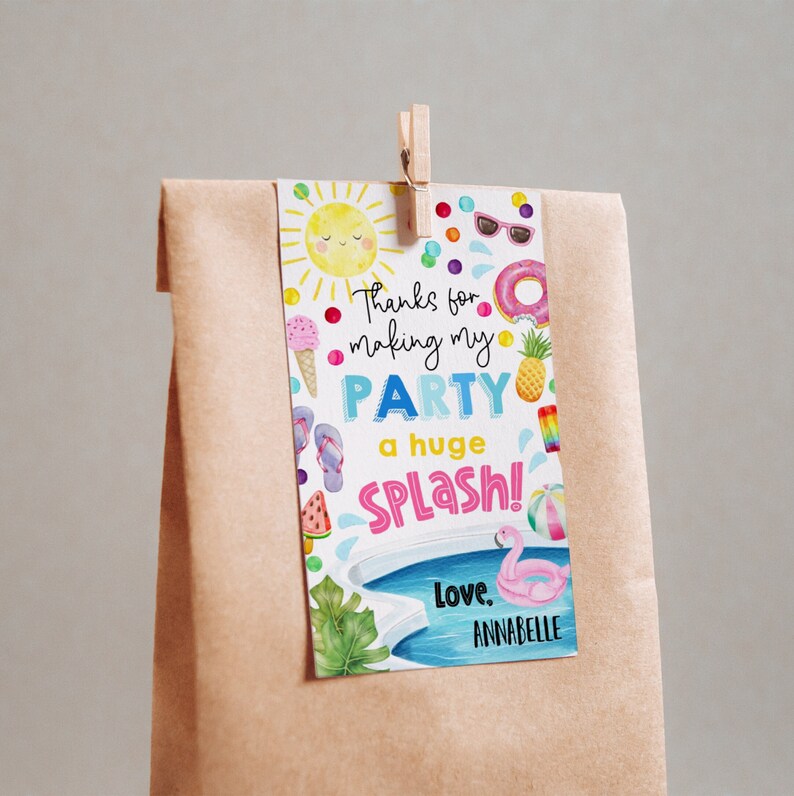 Pool Party Favor Tag Template, Printable Summer Birthday Thank You Tags ...
