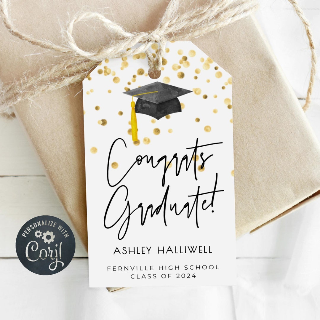 Graduation Thank You Favor Tag Template, Printable Confetti Modern Grad ...