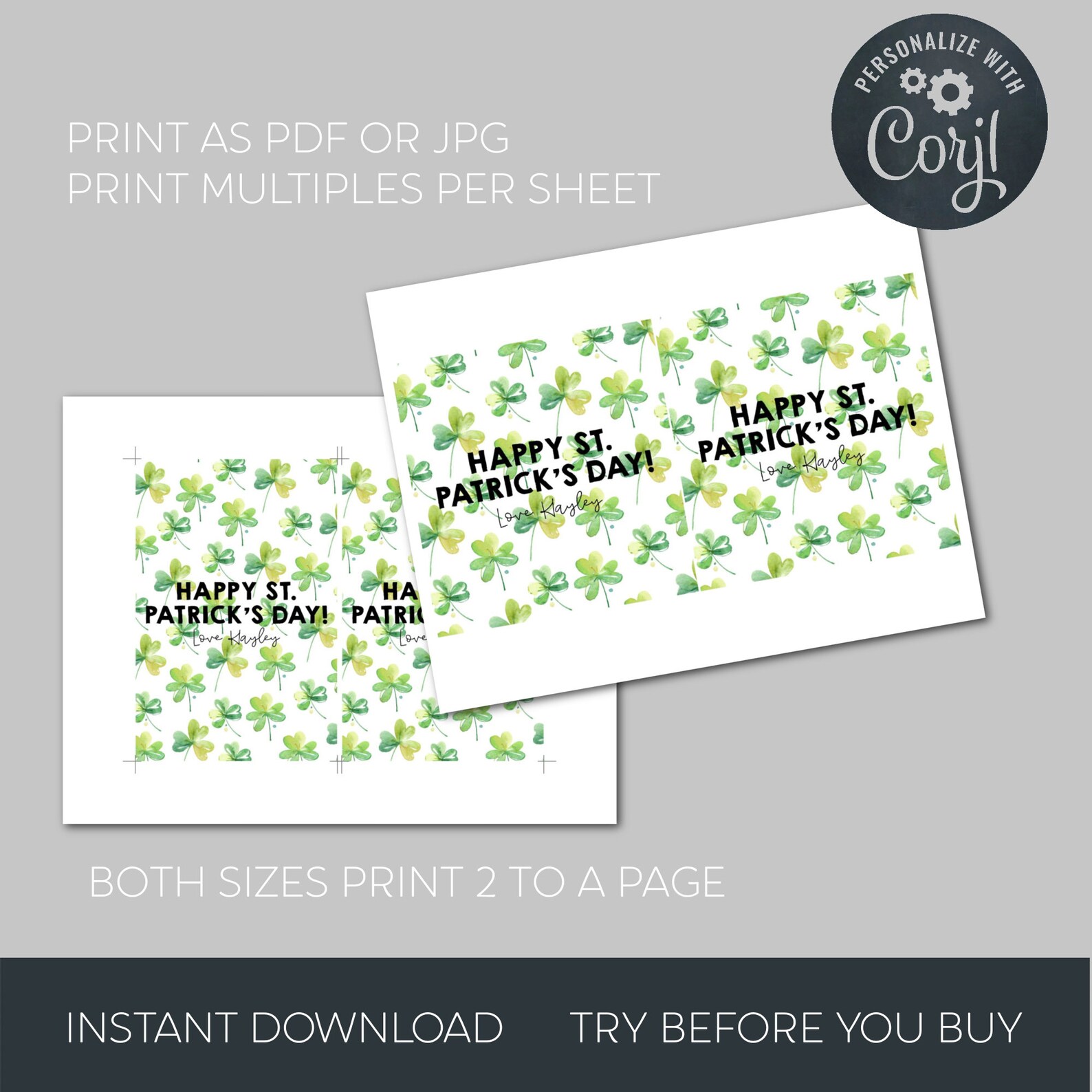 St. Patrick's Day Shamrocks Chocolate Bar Wrapper Template, Printable ...