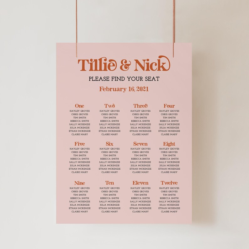 Retro Wedding Seating Chart Template Printable Vintage - Etsy