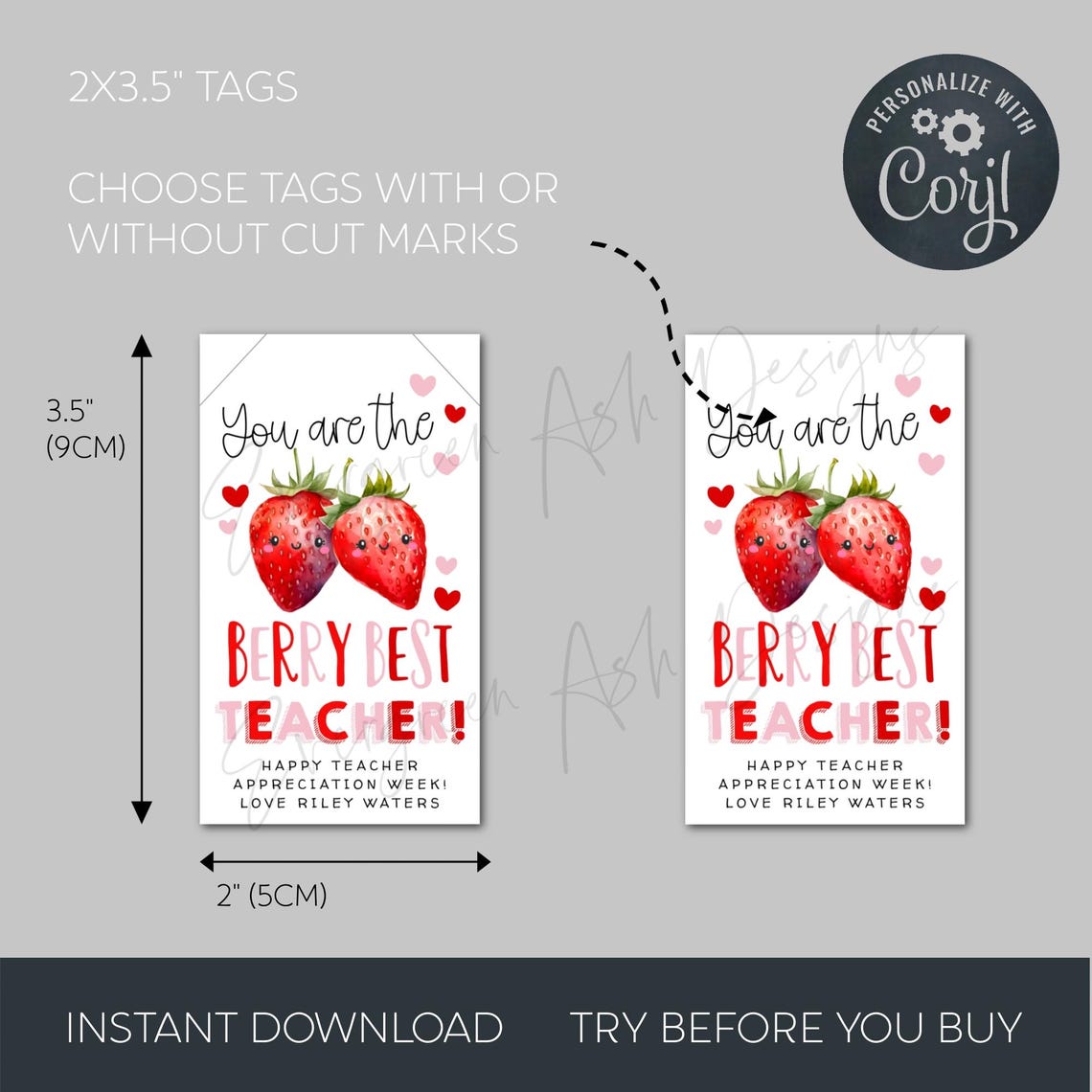 Berry Best Teacher Gift Tag Template, Printable Strawberry Teacher ...